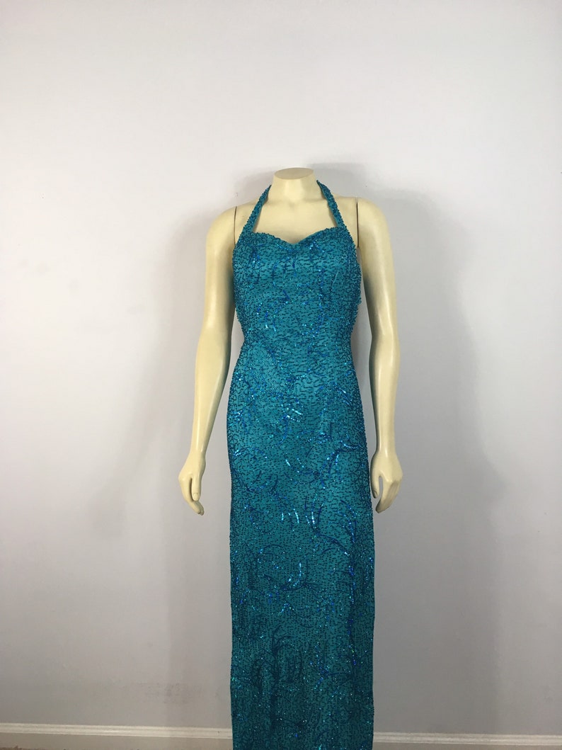 Y2K Prom Dress Teal Beaded 2000s Prom Dress Teal Beaded - Etsy