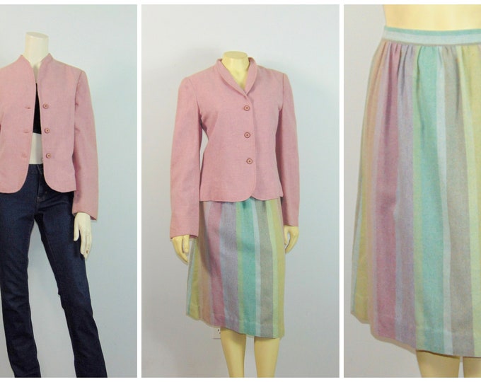 40s 50s Pastel Rainbow Spring Wool Suit| Easter Sunday Suit| Pink ...