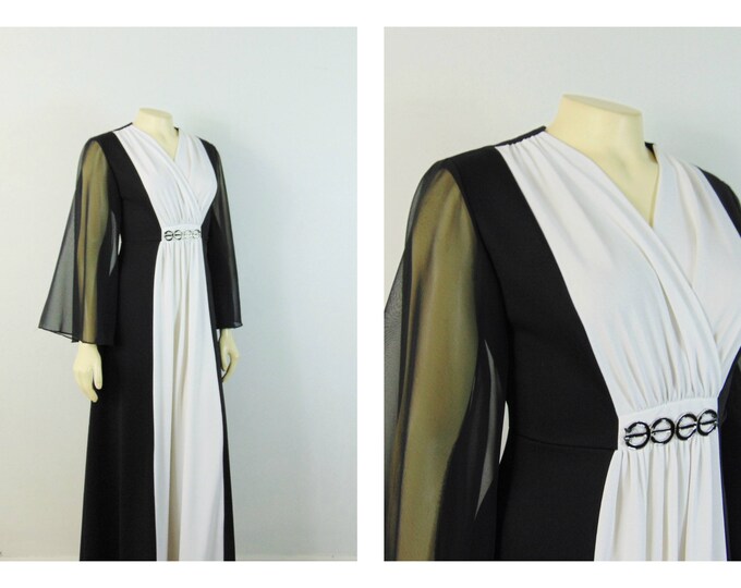 Vintage Dress 70s Maxi Dress Fortrel Black & White Full Length Sheer ...