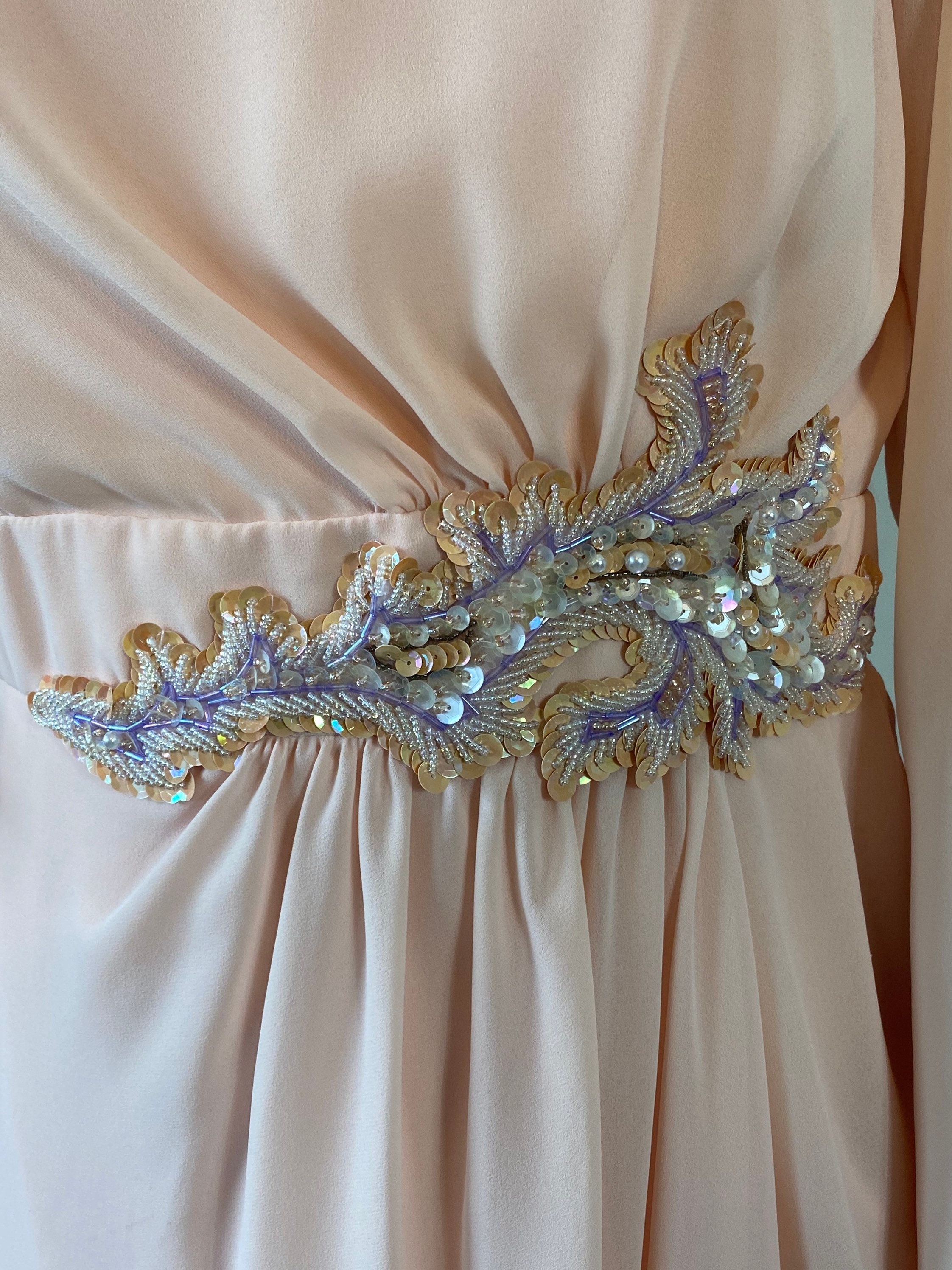 Elegant Peach Sequin Waist Evening Gown| Miss Elliette Peach Formal ...