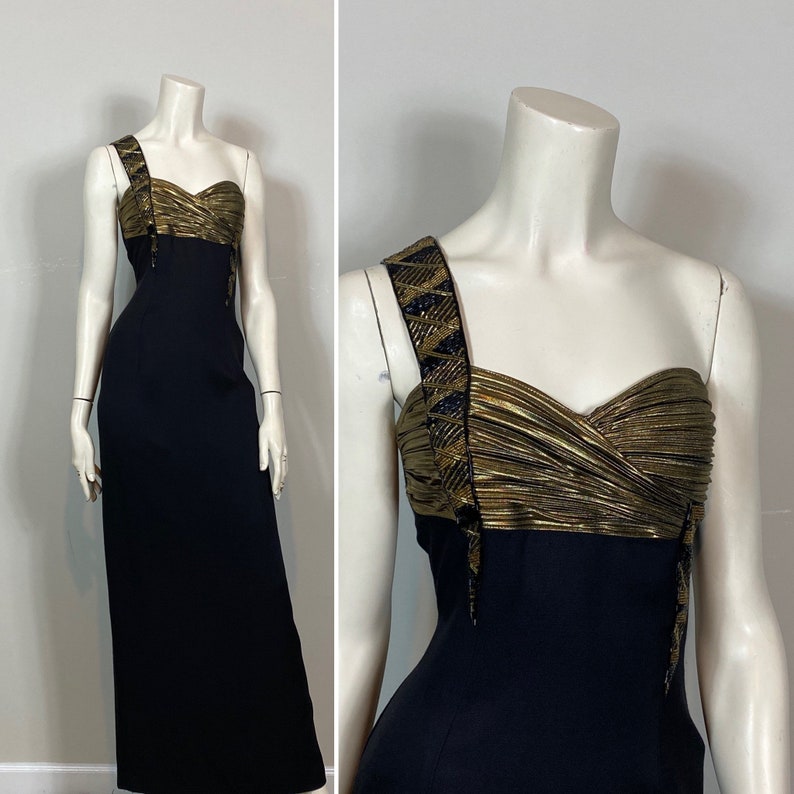 90s Prom Dress 90s Evening Gown 90s Ever Beauty Black Gold Beaded ...