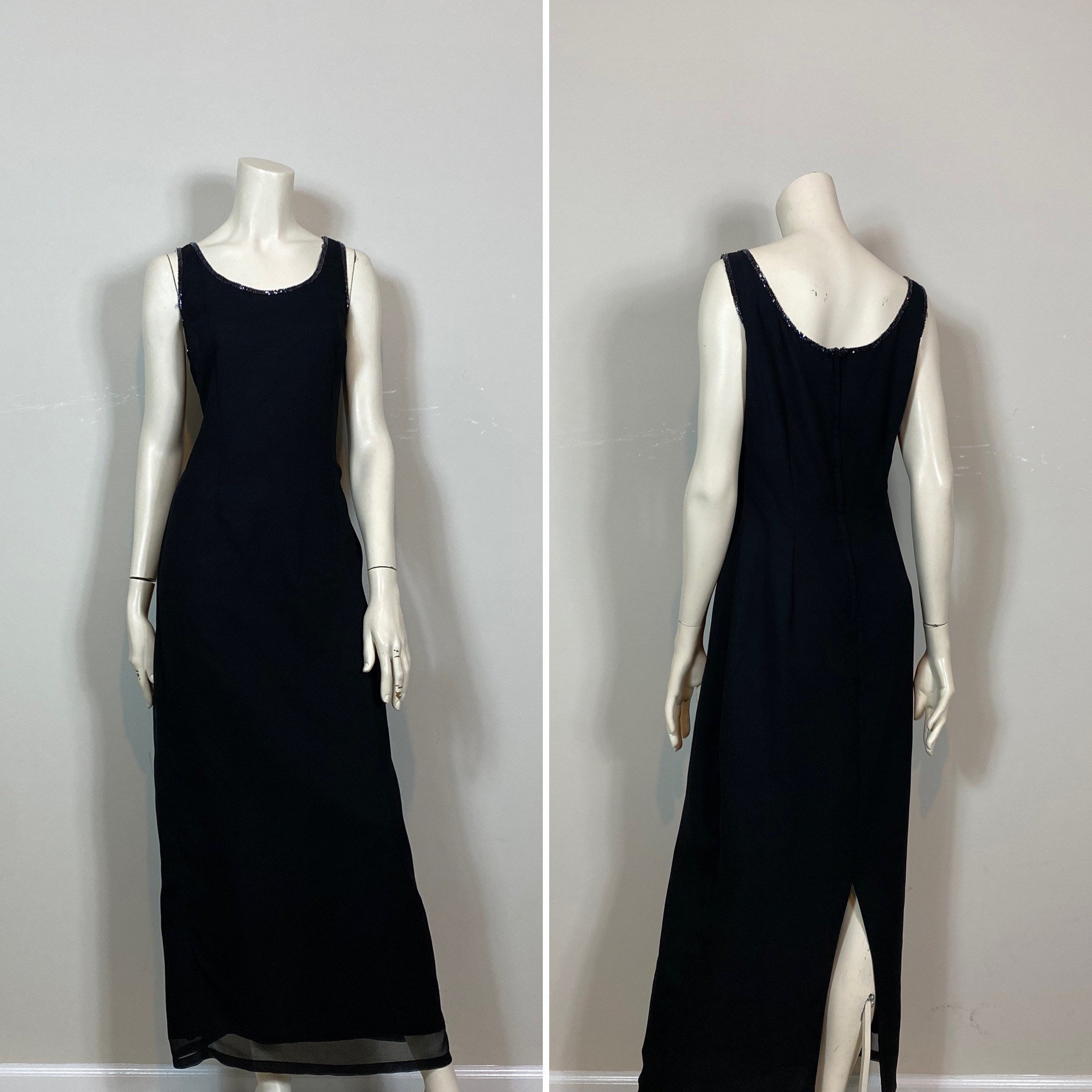 Y2K Beaded Black Dress| Y2K Jkara New York Black Crepe Beaded Neckline ...