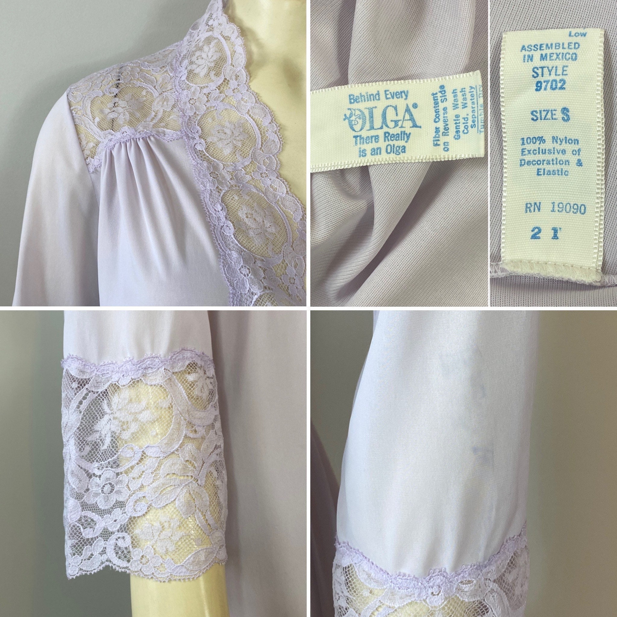Vintage Robe Vintage Olga 9702 Pastel Lavender Nylon Satin & Lace ...