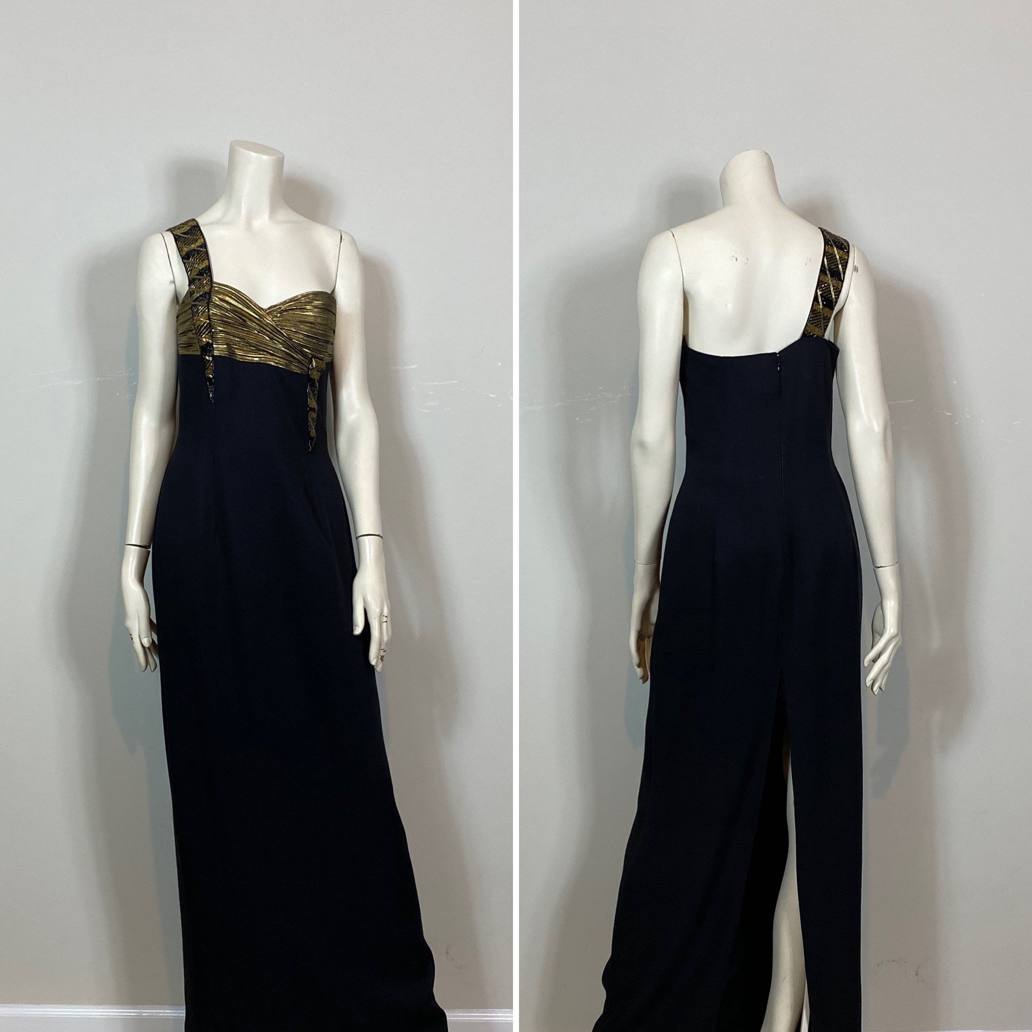 90s Prom Dress 90s Evening Gown 90s Ever Beauty Black Gold Beaded ...