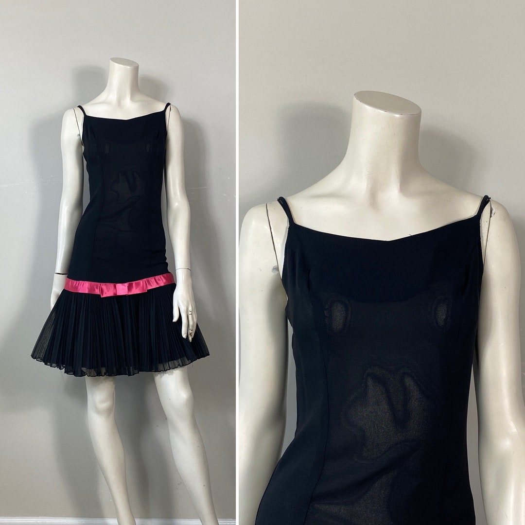60s Black & Hot Pink Frou Frou Cocktail Dress|60s Drop Hip Dress ...