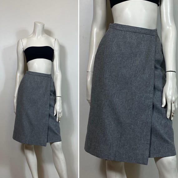 Ellen Tracy Vintage Heather Gray Wool Wrap Skirt Sz 4… - Gem
