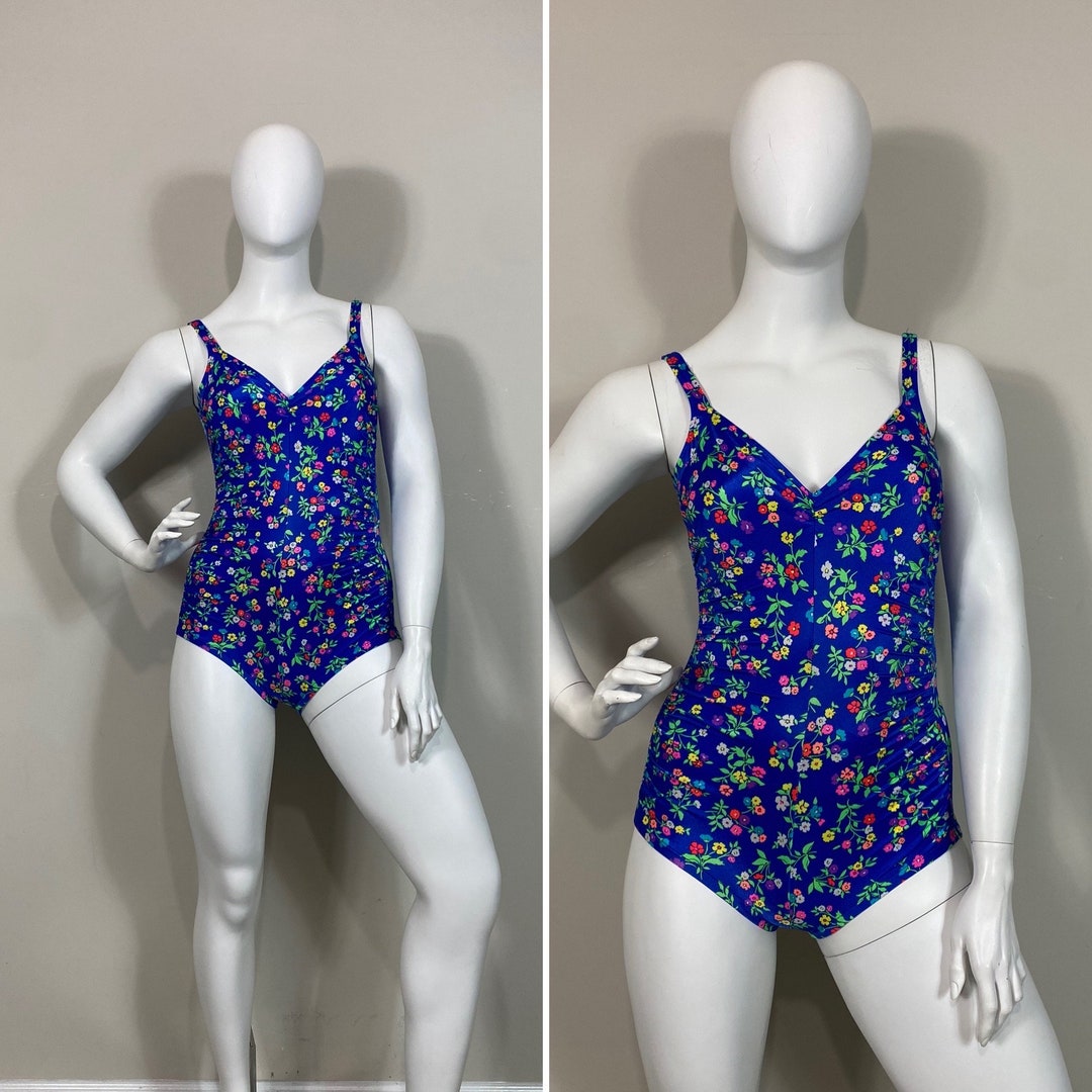 70s Swimsuit 70s Gabar Blue Floral Swimsuit Vintage 1 Piece Bathing ...