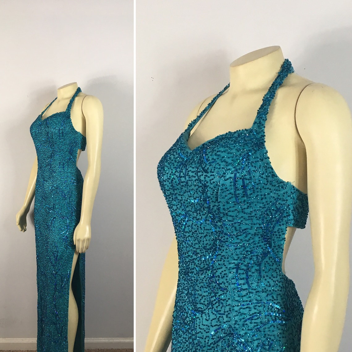 Y2K Prom Dress Teal Beaded 2000s Prom Dress Teal Beaded - Etsy
