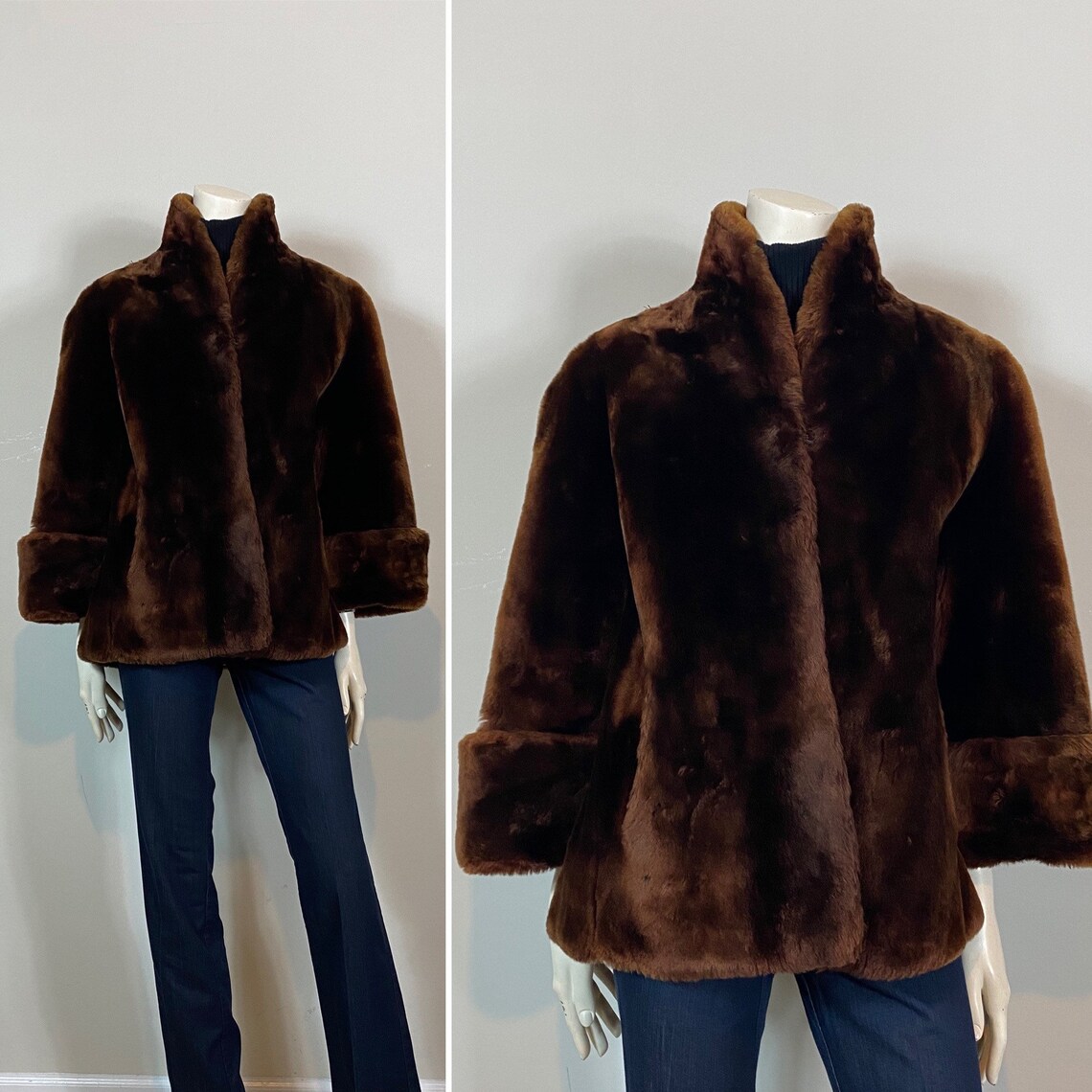 Vintage Fur Coat 50s 60s Mutton Fur Coat 50s 60s Brown Fur Dress Coat ...