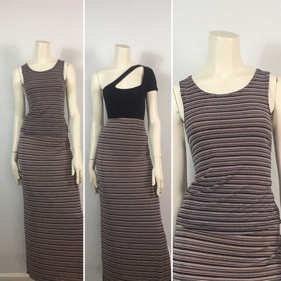 90s Stretchy Striped Skirt & Shirt | Burgundy Gray Black Stripes ...