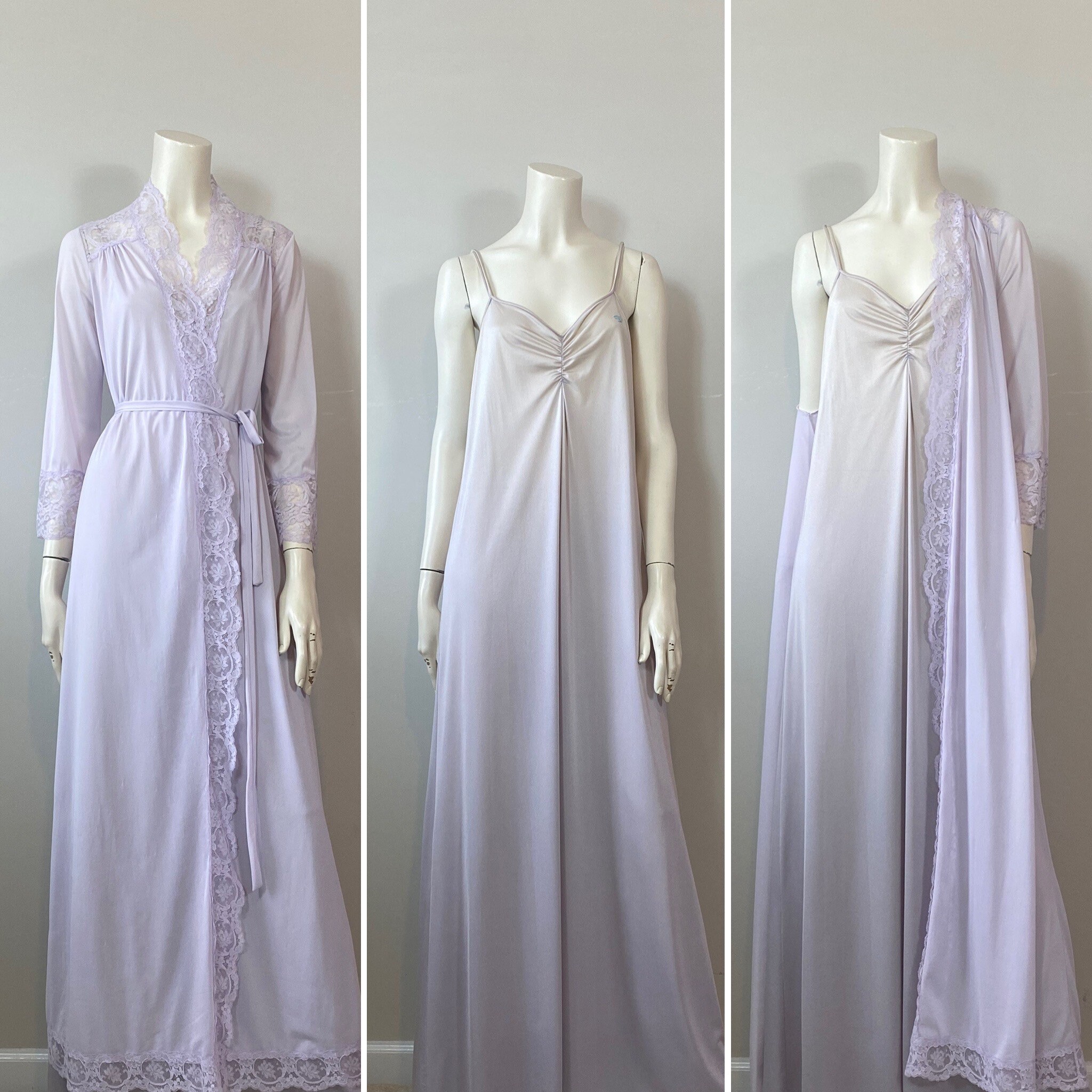 Vintage Robe Vintage Olga 9702 Pastel Lavender Nylon Satin & Lace ...