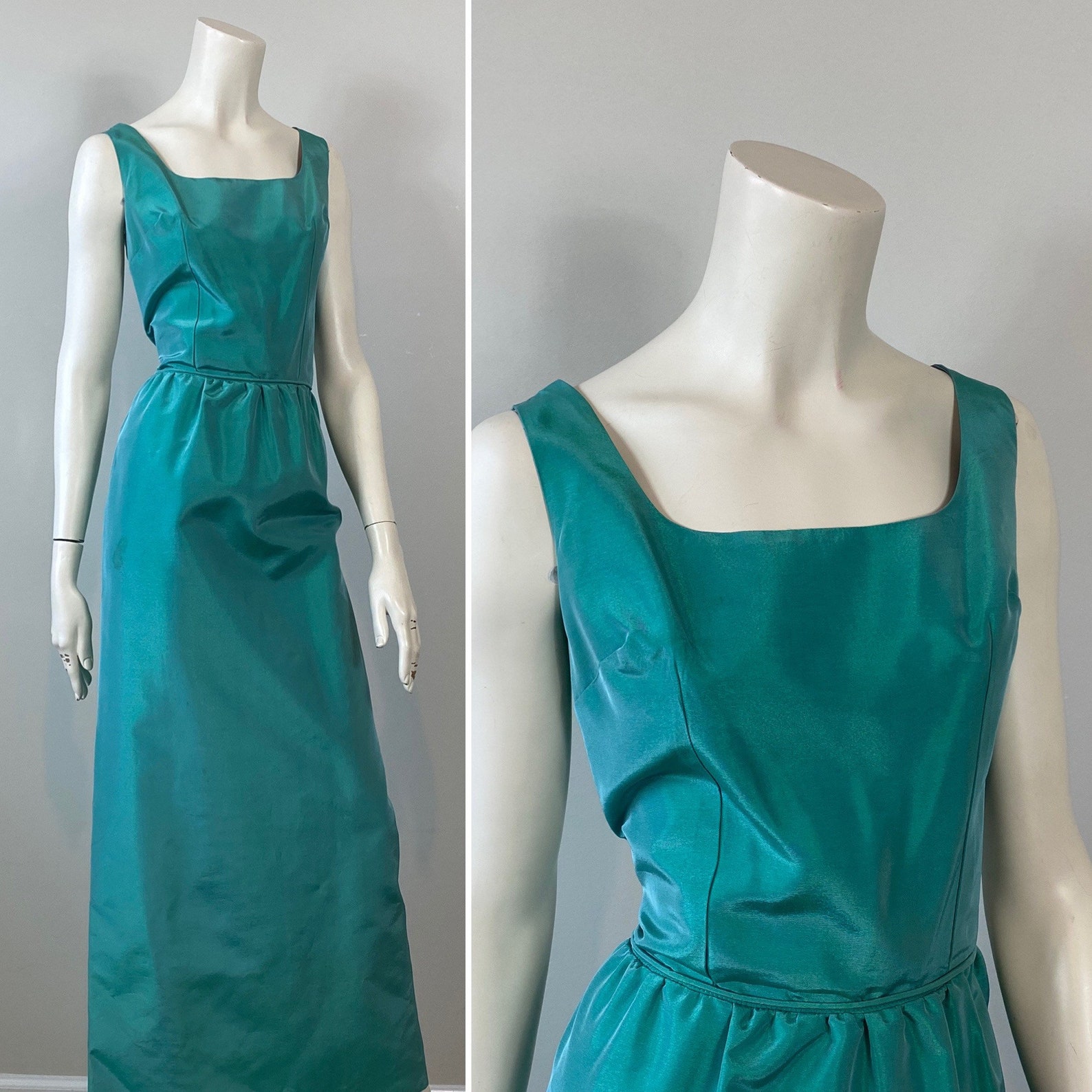 50s Duochrome Green Blue Evening Gown| 50s Metal Zipper Formal| 50s ...