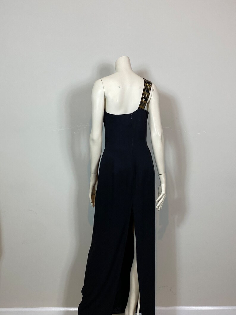 90s Prom Dress 90s Evening Gown 90s Ever Beauty Black Gold Beaded ...