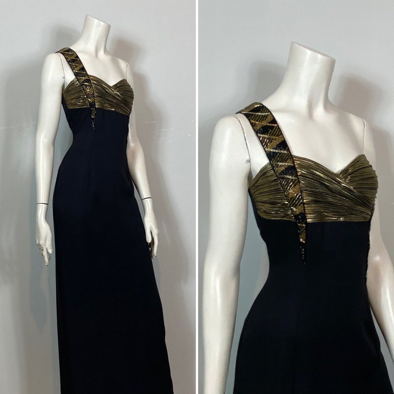 90s Prom Dress| 90s Evening Gown| 90s Ever Beauty Black Gold Beaded ...