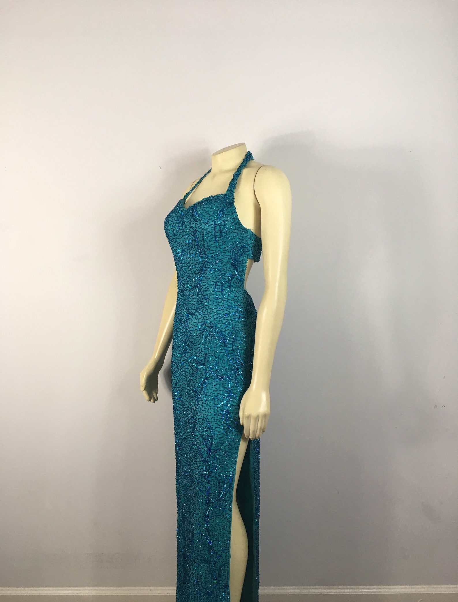 Y2K Prom Dress Teal Beaded 2000s Prom Dress Teal Beaded - Etsy