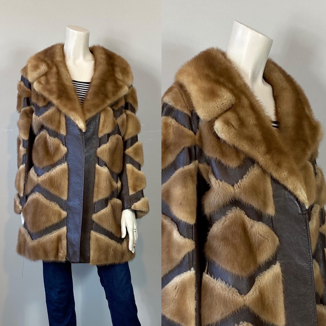 Funky 70s Fur Coat Large : Bruno & Joseph Furs Coat With Leather Zigzag ...