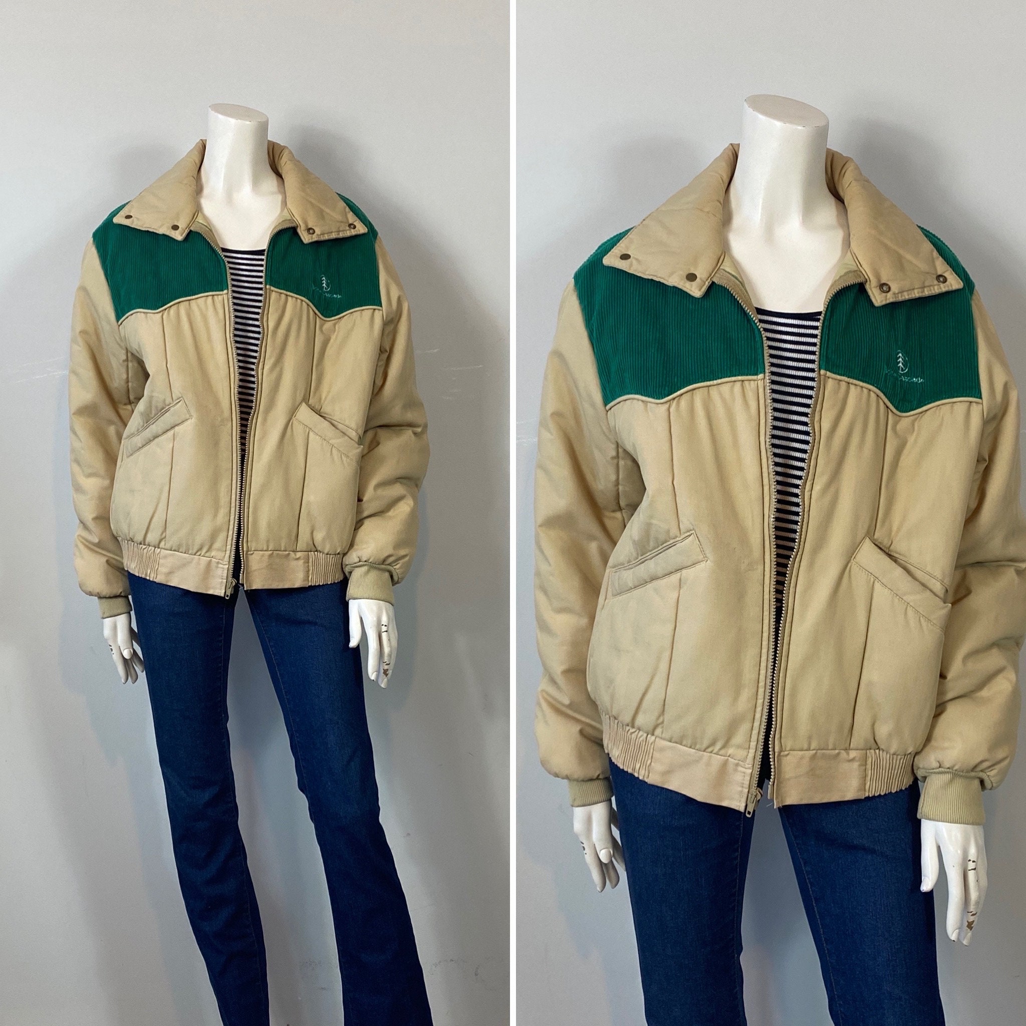 Vintage Jacket| 70s 80s Vintage Bomber Jacket| Green Corduroy Jacket ...