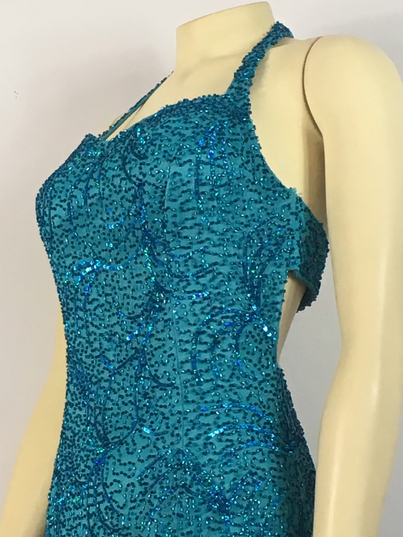 Y2K Prom Dress Teal Beaded 2000s Prom Dress Teal Beaded - Etsy