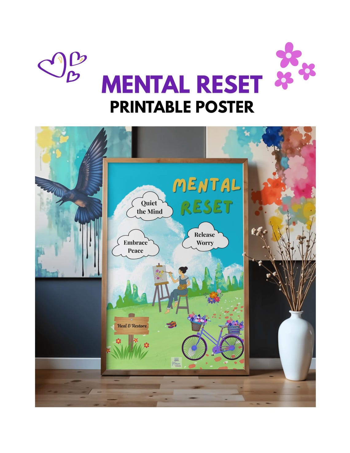Mental Reset Printable Poster | Serene Landscape Art (8.5x11 Digital ...