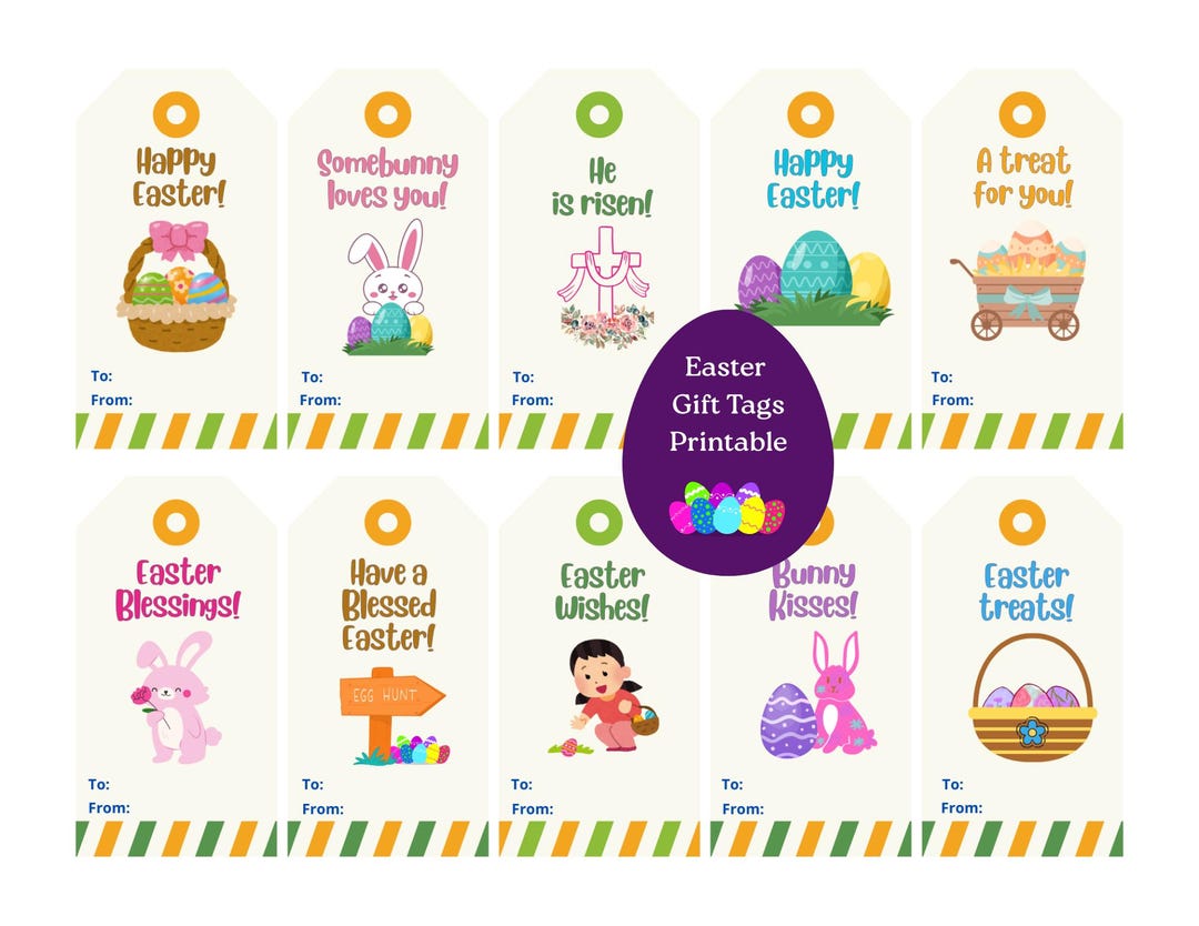 Easter Gift Tags Printable | Bunny, Egg, Spring Designs (digital ...