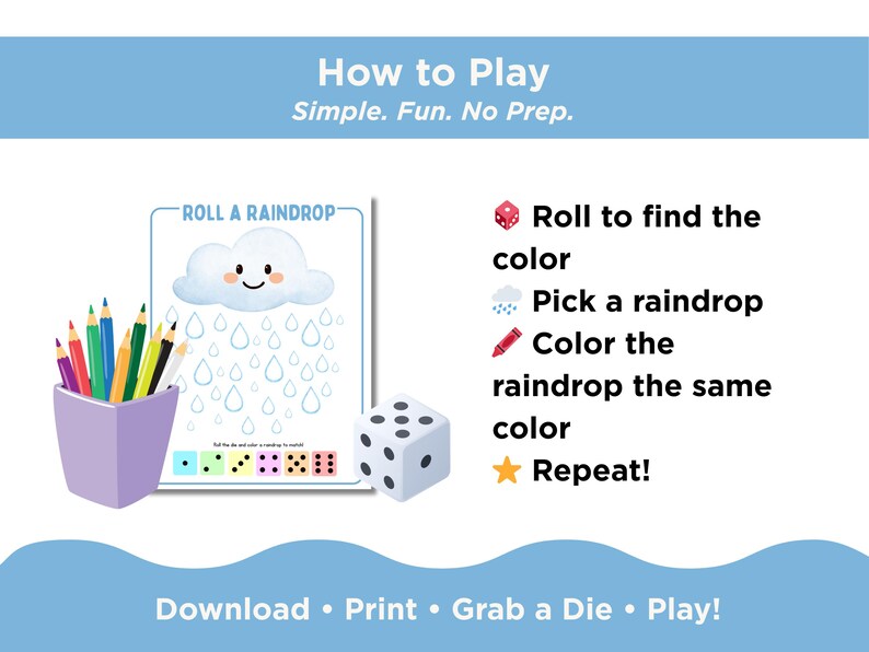Spring Counting Game Printable for Toddlers | Roll a Raindrop Dice Game ...