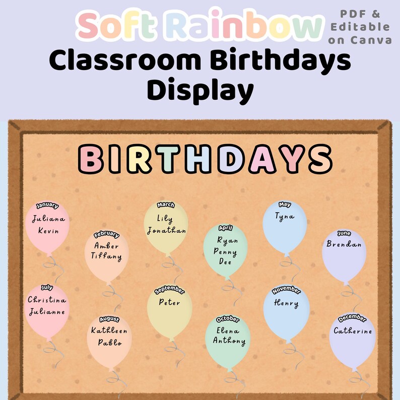 Soft Rainbow Class Birthday Display - Etsy