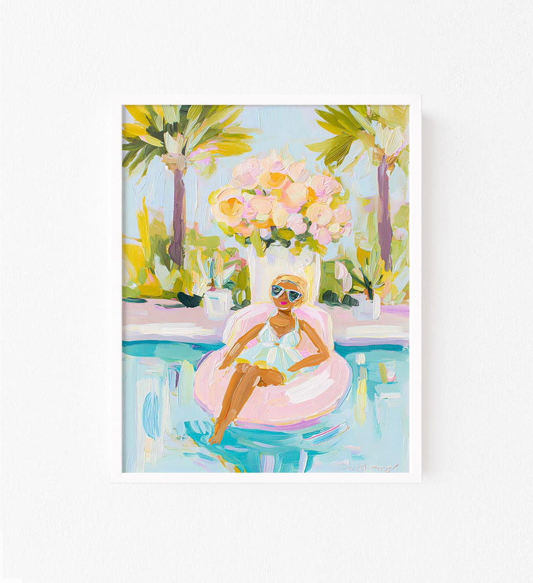 Stylish Woman on Pool Float Wall Art Print - Tropical Coastal Wall Art ...