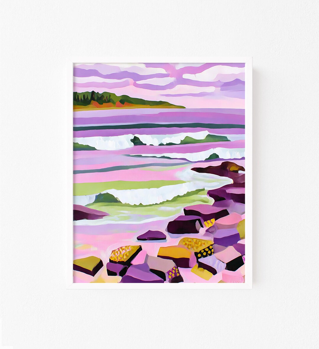 Abstract Coastal Seascape Painting - Printable Wall Art of Rocky ...
