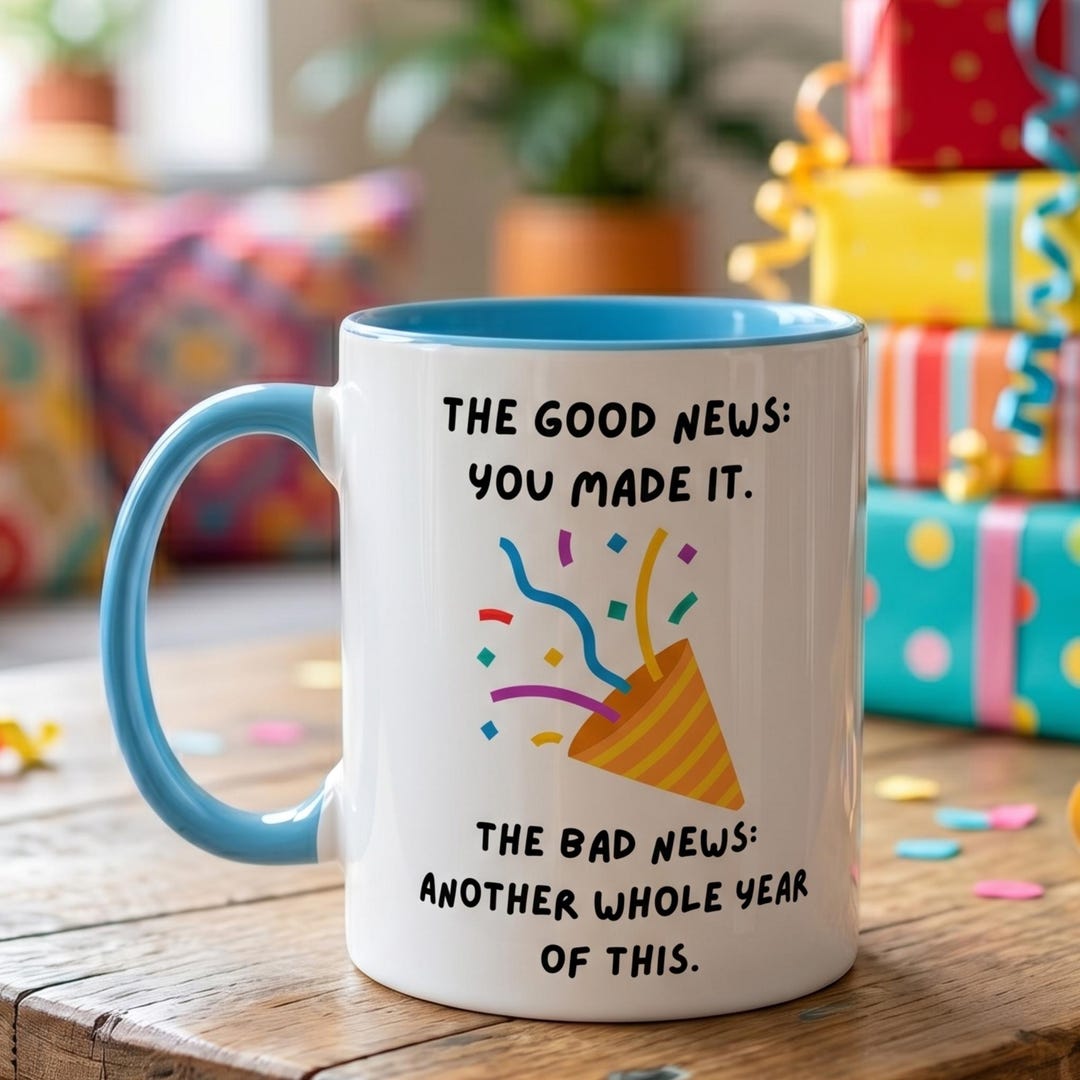 Funny Birthday Mug UK — "good News You Made It Bad News Another Whole ...