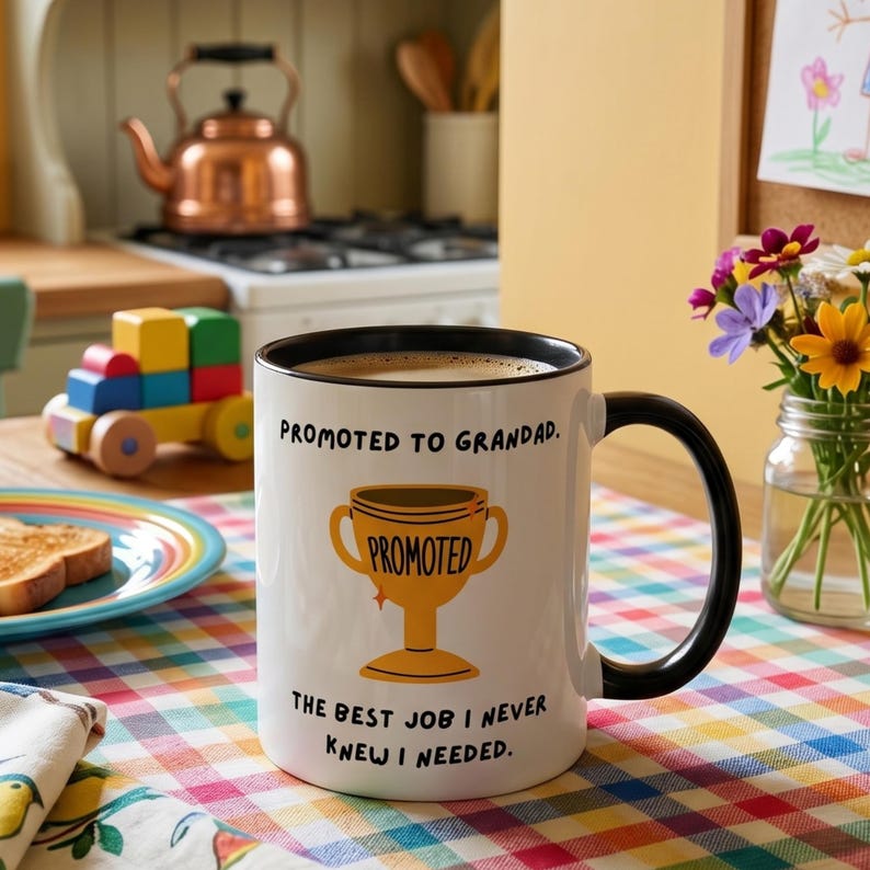 Funny Grandad Mug UK — "promoted to Grandad" — New Grandad Gift ...