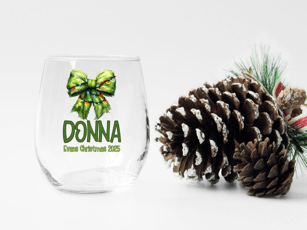 Custom Family Christmas Glass – Croquette Green Furry Bow ...