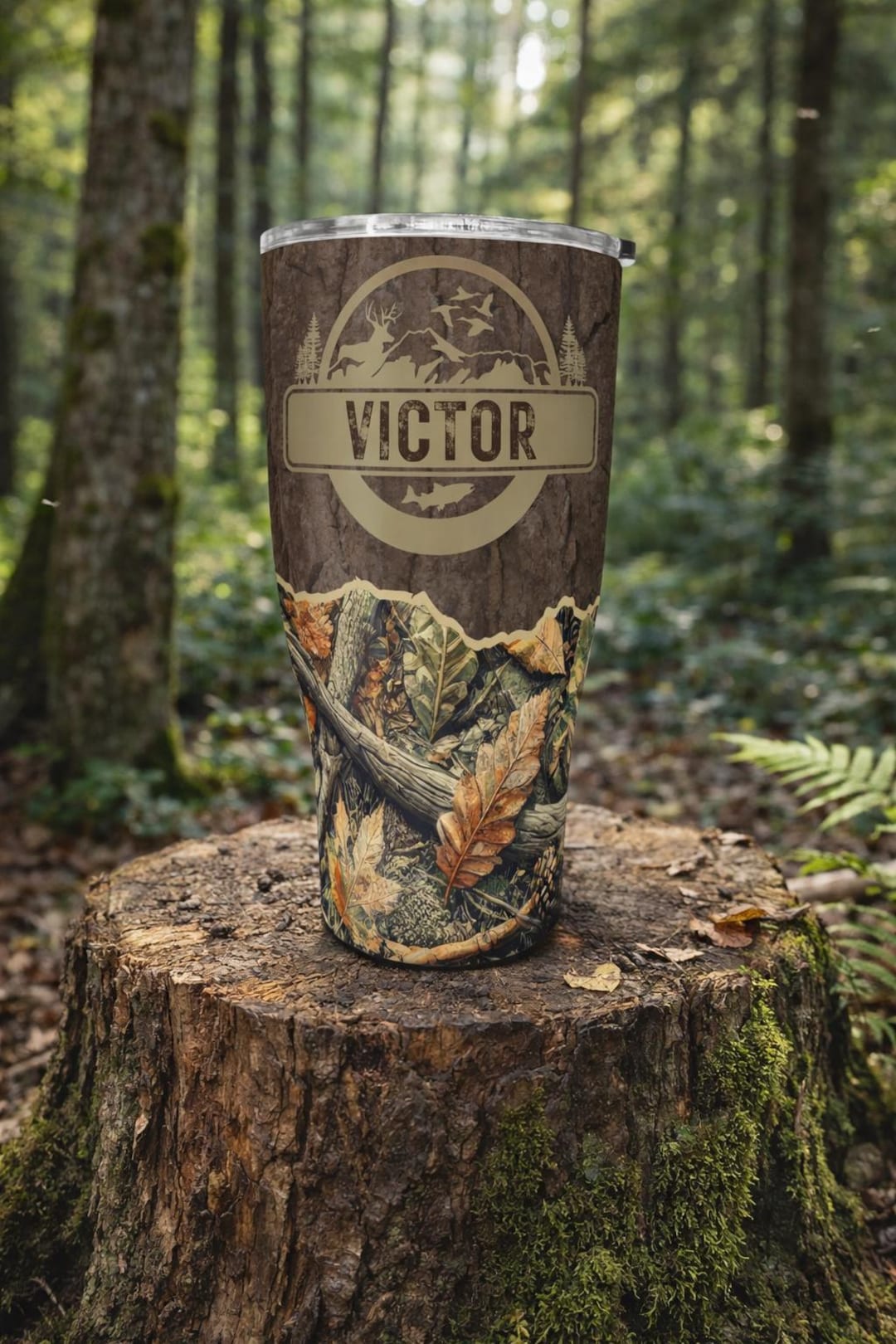 Personalized Deer Hunter Tumbler – Custom Hunting Cup With Wood Print ...