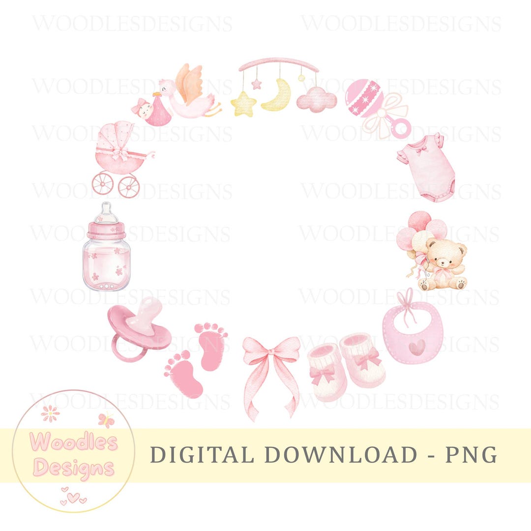Pink Watercolour New Baby Elements Wreath PNG - Newborn Baby Clipart ...