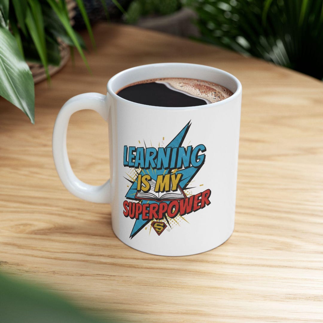 Learning is My Superpower Logo Mug | Comic Book Style Ceramic Mug - Etsy
