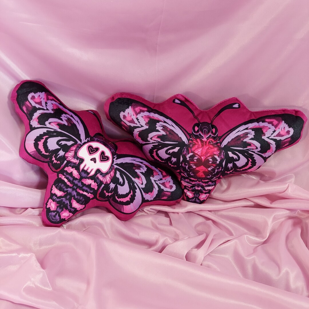 Pink Death's Head Heart Moth Shaped Pillow Plush - Etsy