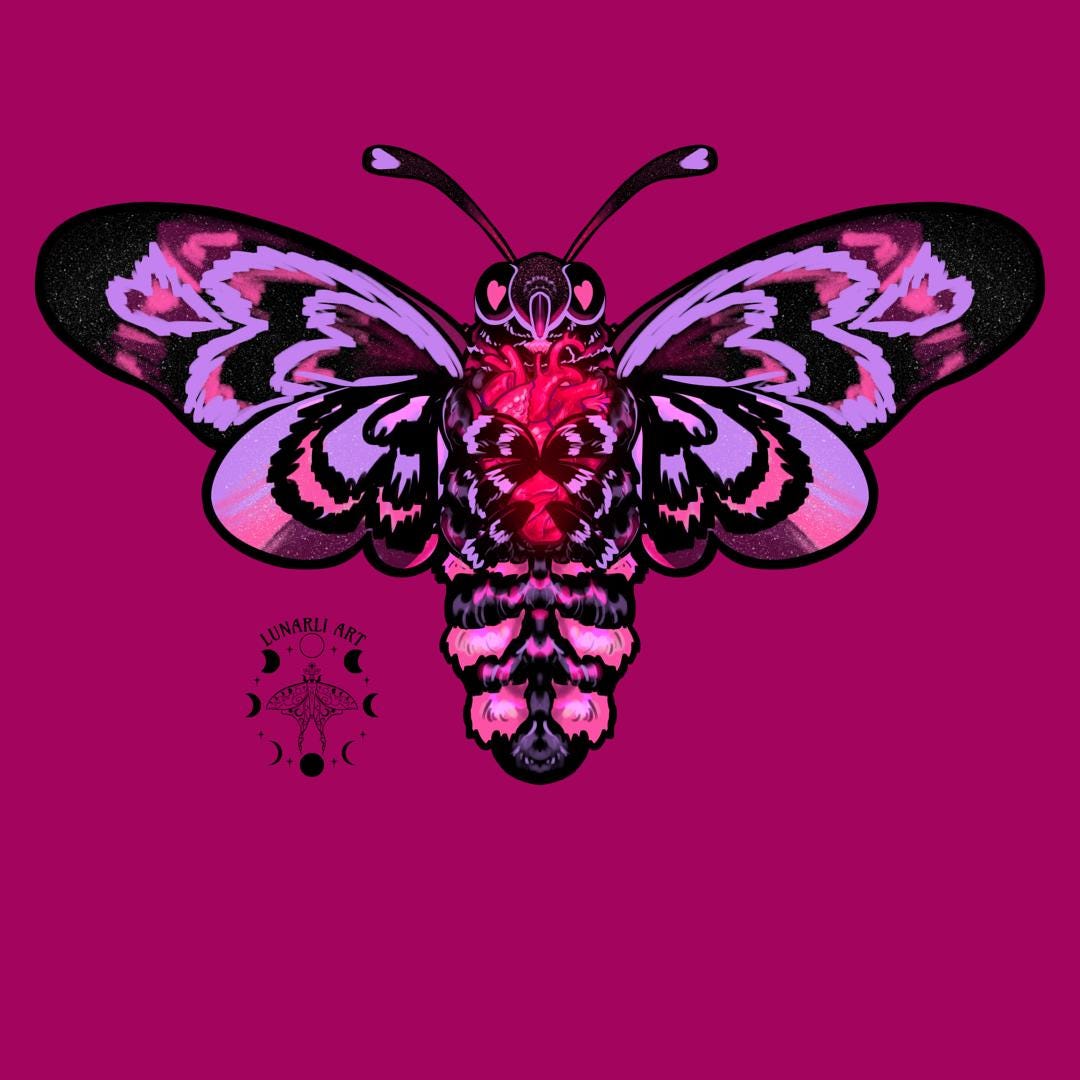 Pink Death's Head Moth Heart Print - 8"x8" - Etsy
