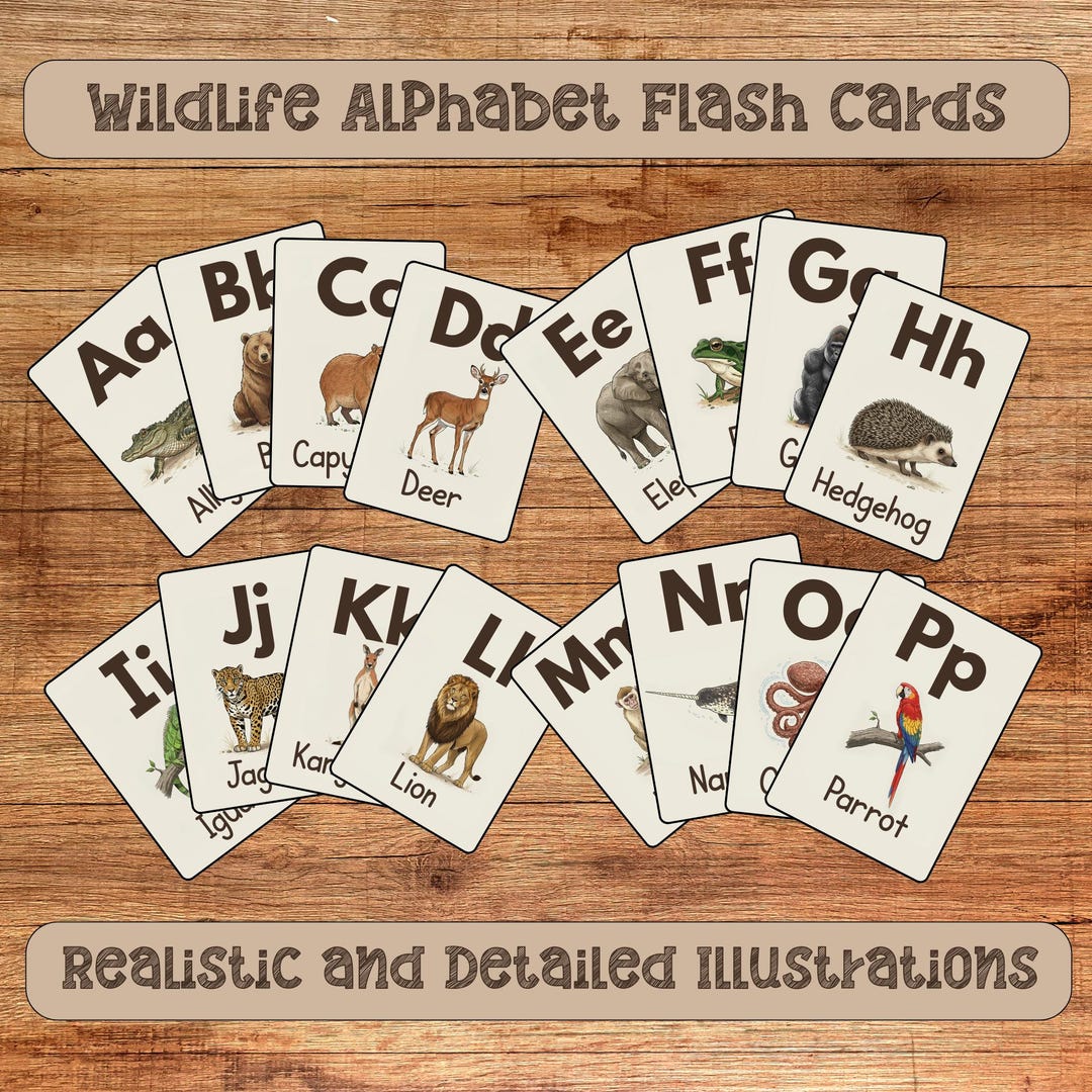 Animal Alphabet Flash Cards, Alphabet Watercolor Flashcards, Preschool ...
