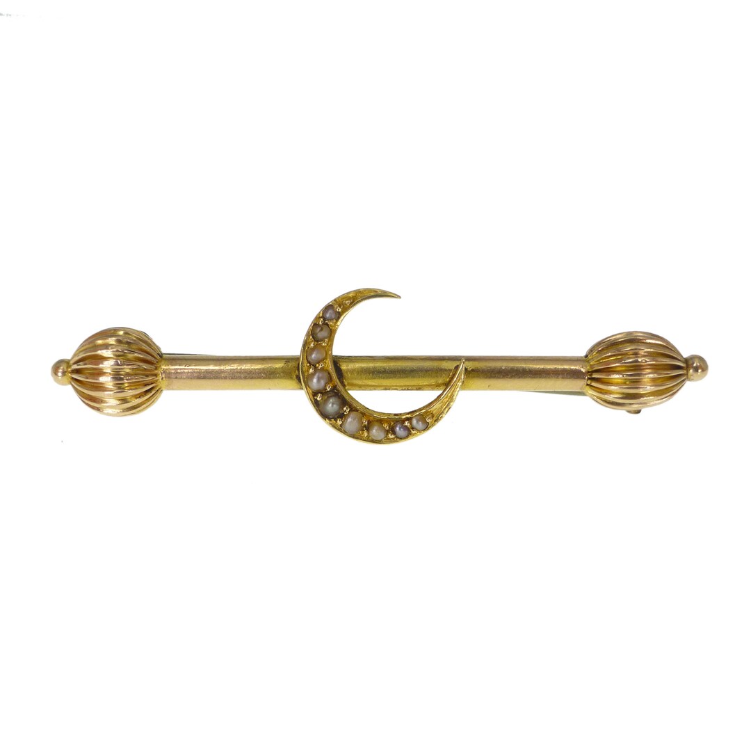 Antique Victorian Gold Pearl Crescent Moon Bar Brooch - Etsy