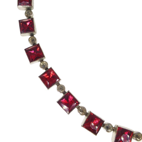 Antique Ruby Red Glass Bezel Set Paste Necklace - Gem