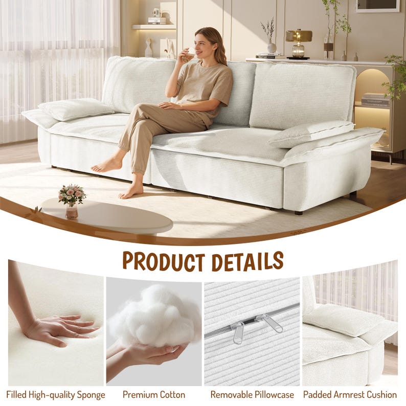 Corduroy 3-in-1 Sofa Bed • Chaise Lounge for Small Spaces - Etsy