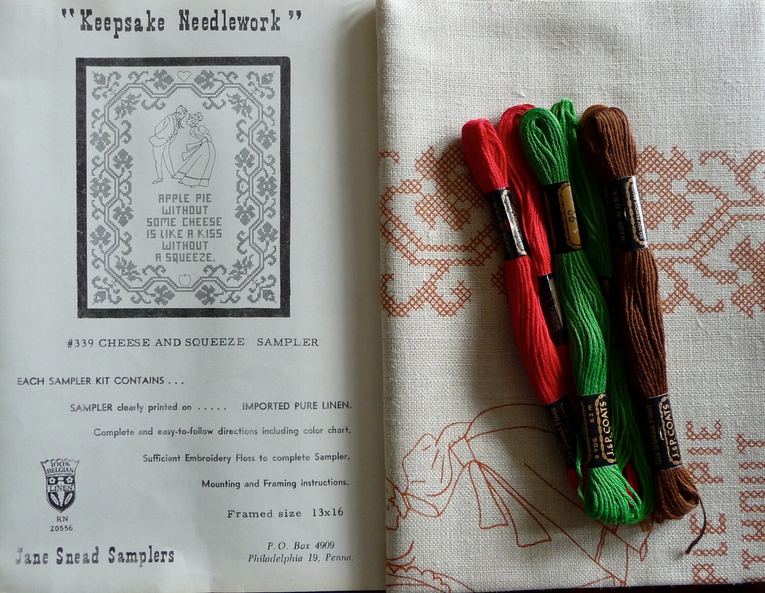 Jane Snead Samplers Vintage Embroidery Kit 339 Cheese and Squeeze ...