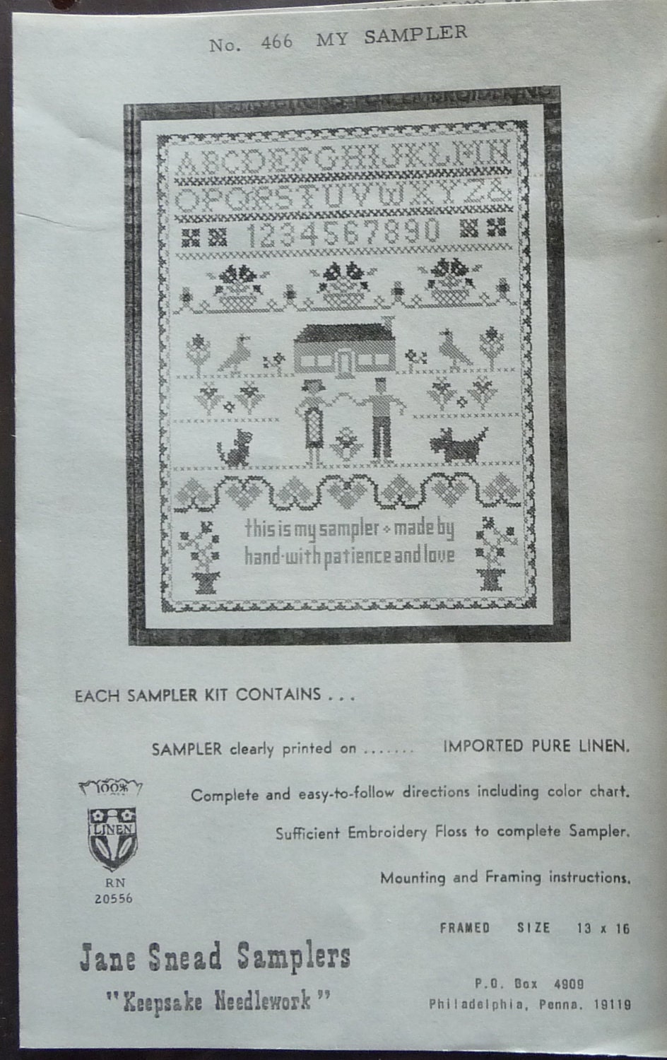 Jane Snead Samplers Vintage Stamped Cross Stitch Kit 466 My Sampler - Etsy