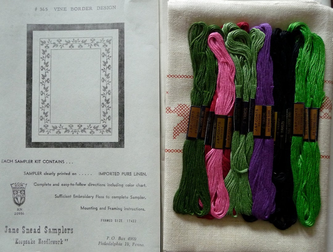 Jane Snead Samplers Vintage Cross Stitch Kit 365 Vine Border Design ...