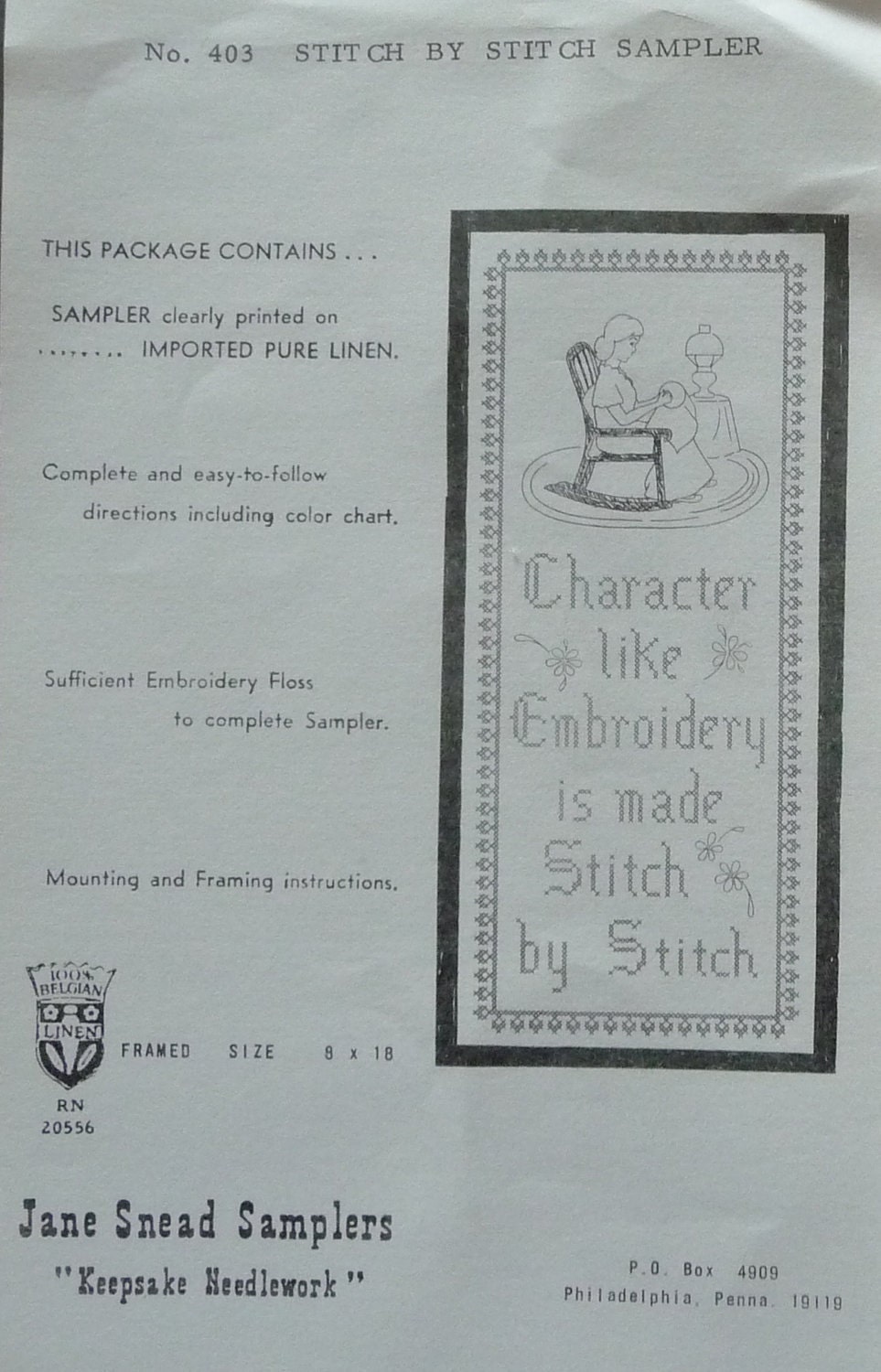Jane Snead Samplers Vintage Cross Stitch Embroidery Kit 403 Stitch by ...