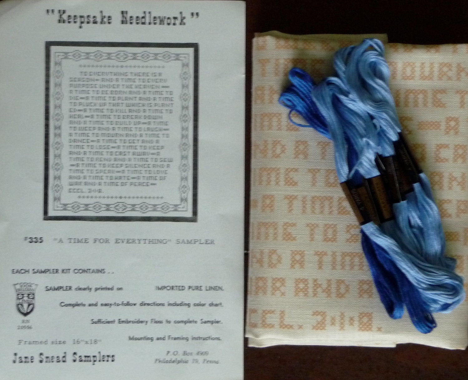 Jane Snead Samplers Vintage Embroidery Kit 335 A Time for Everything ...