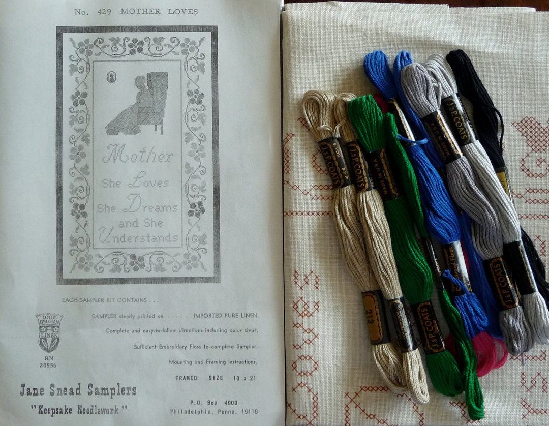 Jane Snead Samplers Vintage Embroidery Kit 429 Mother Loves Sampler - Etsy