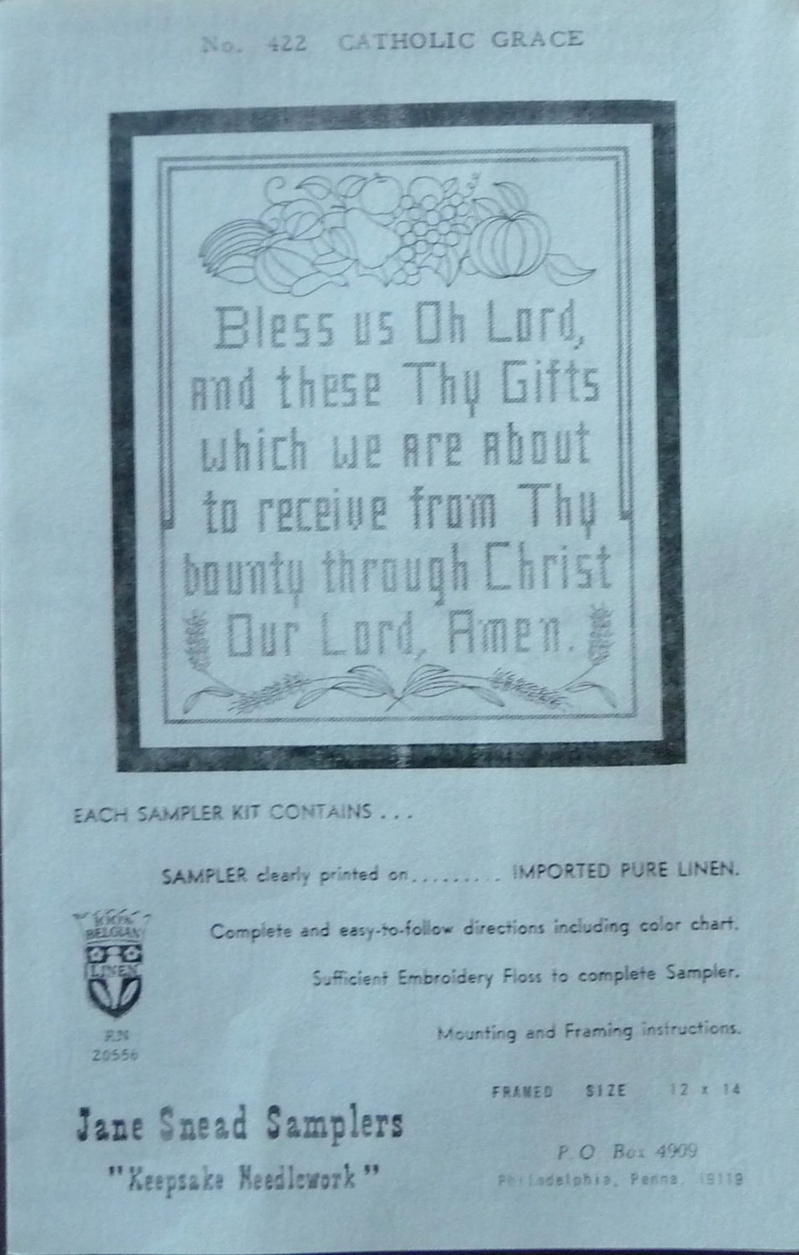 Jane Snead Samplers 422 Catholic Grace Sampler Vintage Cross Stitch ...