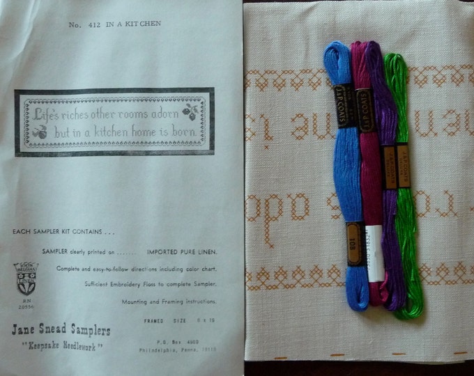Jane Snead Samplers Vintage Embroidery Kit 412 in a Kitchen Sampler - Etsy