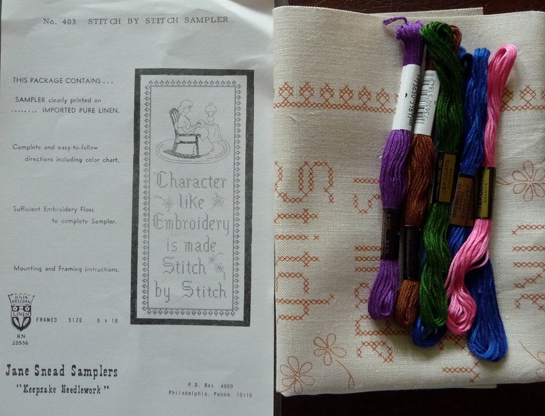 Jane Snead Samplers Vintage Cross Stitch Embroidery Kit 403 Stitch by ...