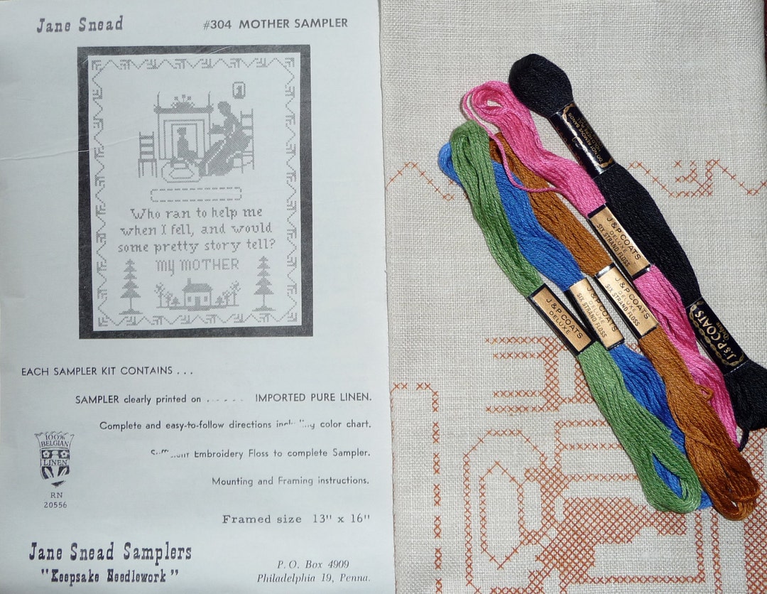 Jane Snead Samplers Vintage Cross Stitch Embroidery Kit 304 Mother ...
